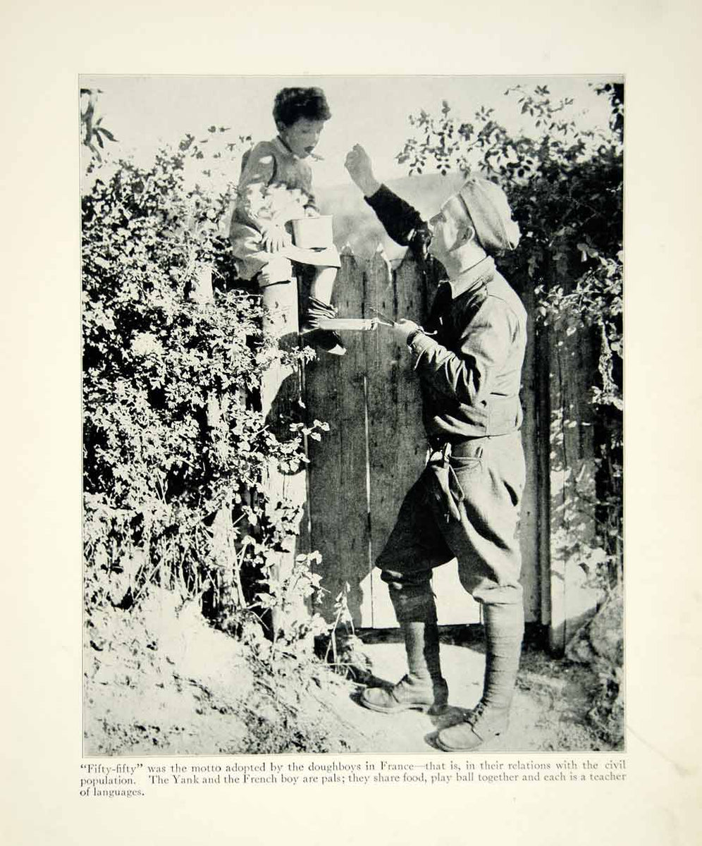 1934 Print WWI Doughboy US Army Child Western Front Military France Eu ...