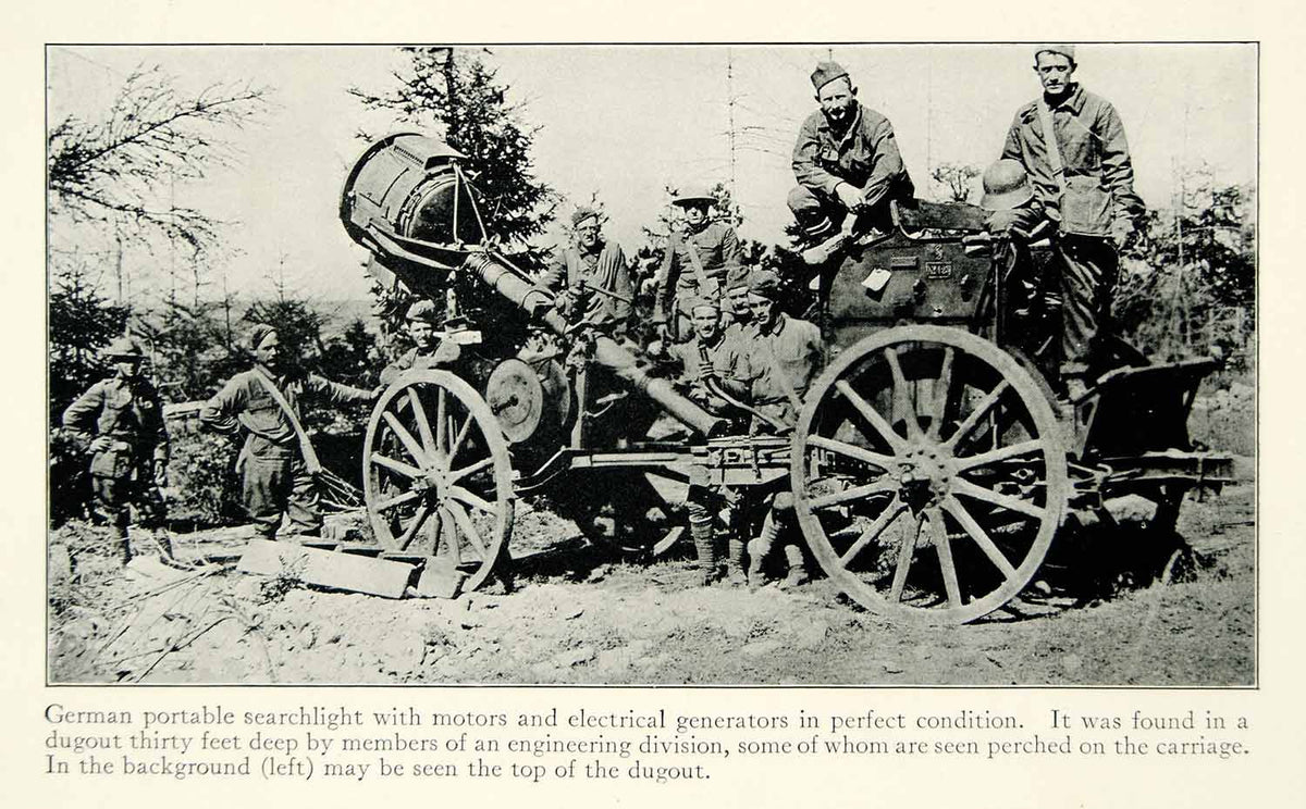 1934 Print WWI US Army German Portable Searchlight Military Trench War ...