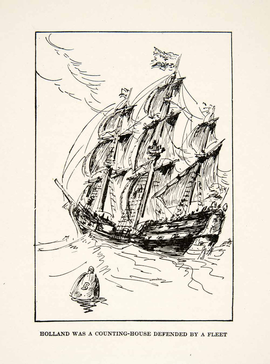 1924 Print Holland Netherlands Navy Flag Sail Mast Storm Hendrik Wille ...