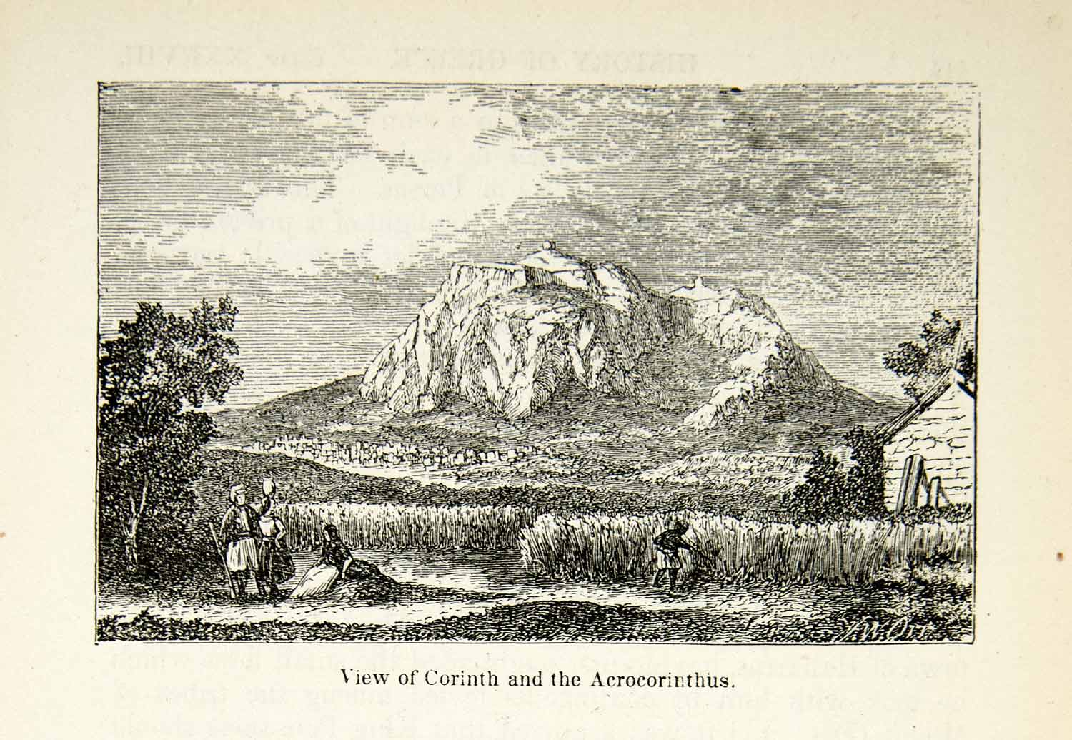 1898 Wood Engraving Corinth Acrocorinthus Monolithic Greece Landscape ...