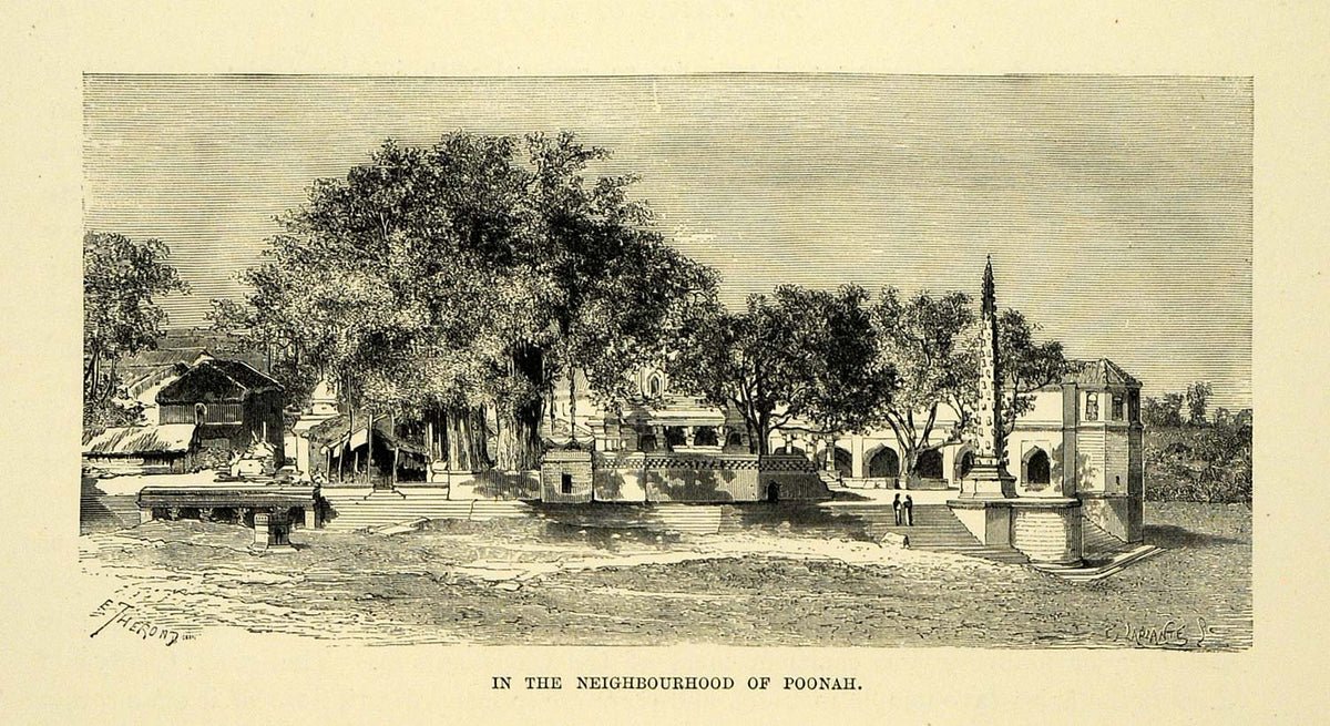 1878 Wood Engraving Poonah India Art Architecture Asia Therond Structu ...