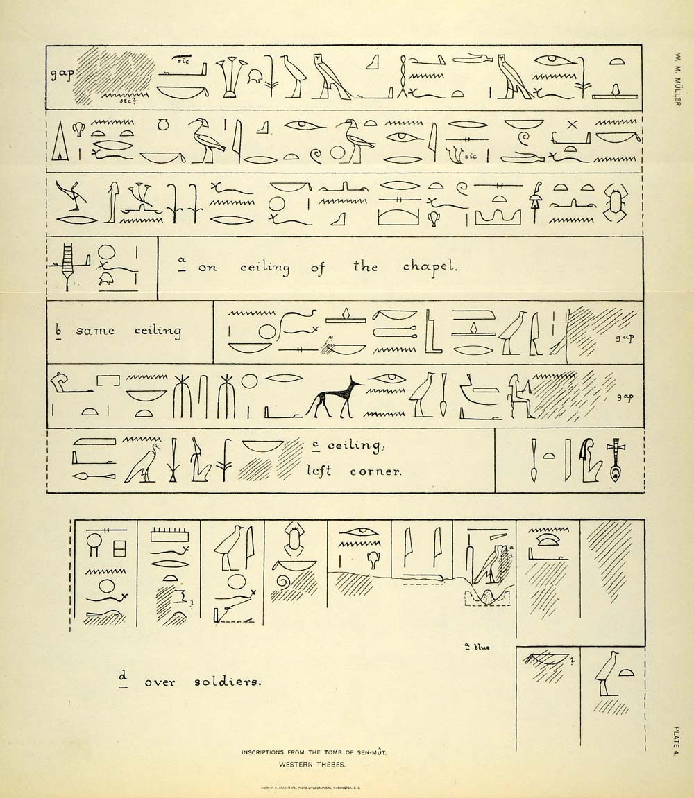 1906 Photolithograph Tomb Senmut Deir el-Bahri Archaeology Hieroglyphi ...