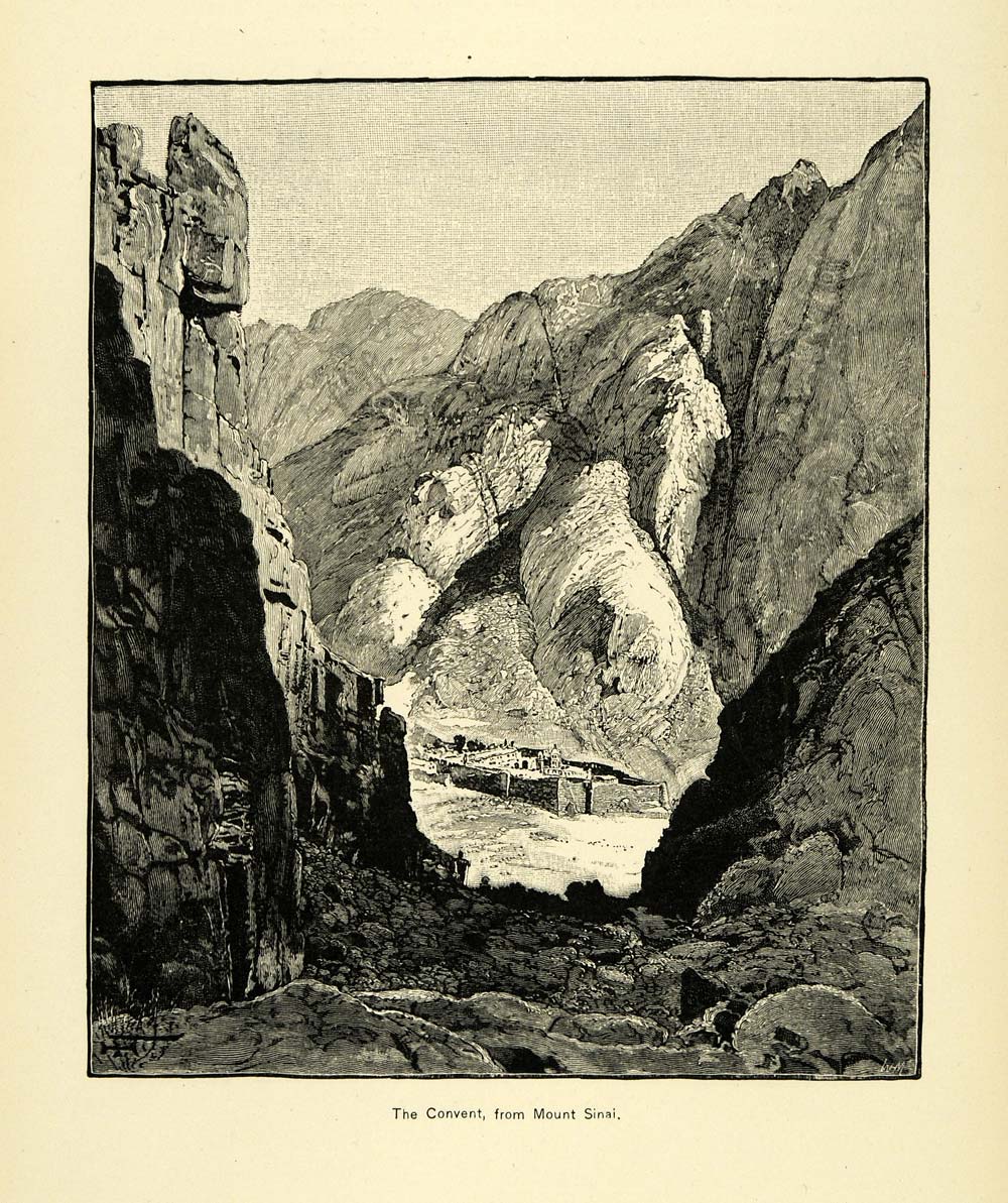 1890 Wood Engraving St. Catharines Convent Monastery Mount Sinai Egypt ...