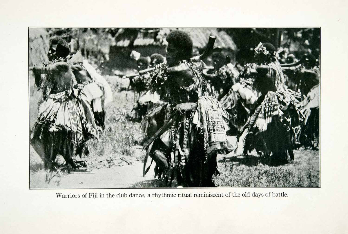1923 Print Fiji Warriors Traditional Club Dance Meke I Wau Ritual Isla ...