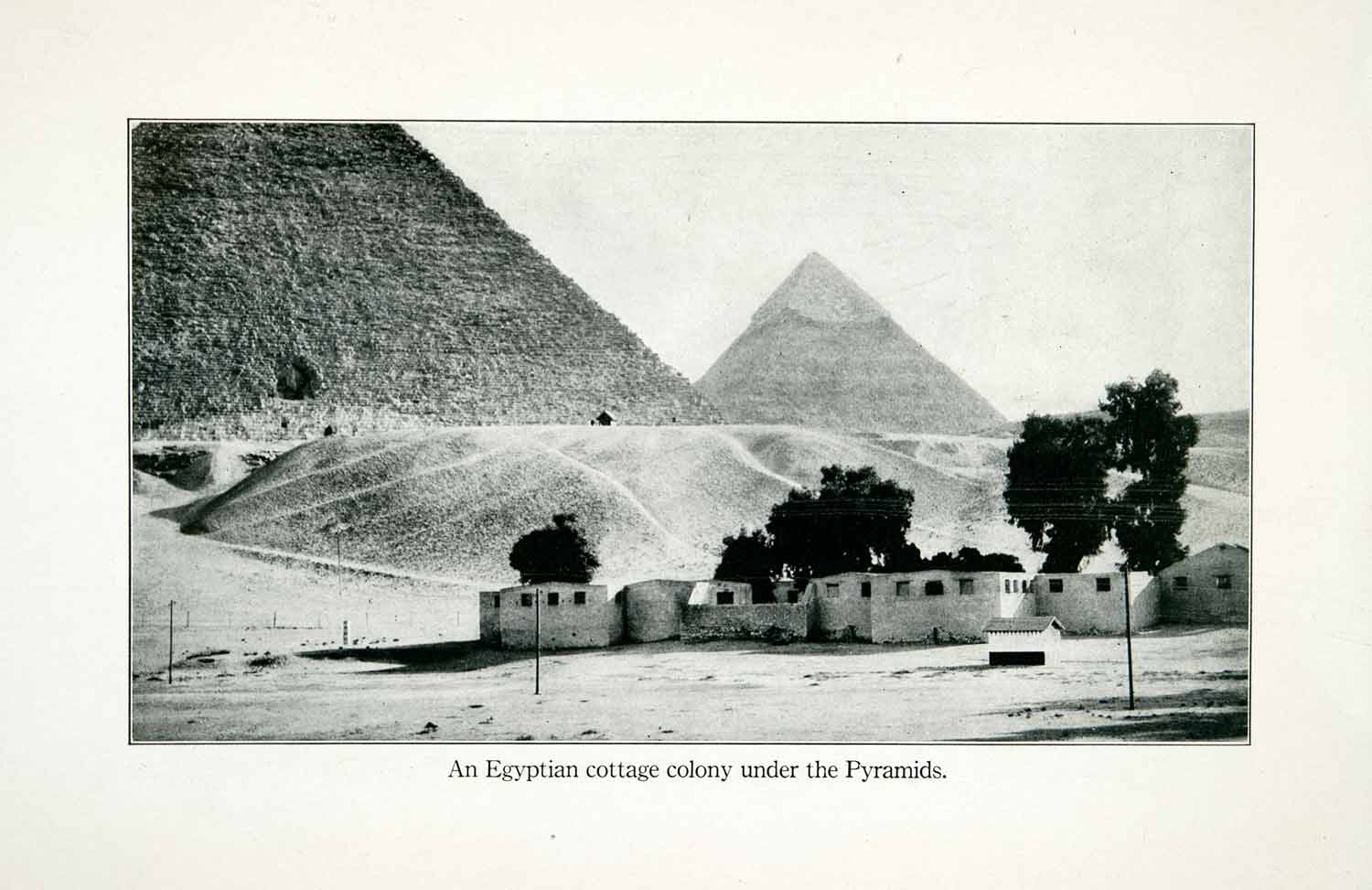 1923 Print Cottage Colony Pyramids Giza Egyptian Desert Dune Khufu Che ...