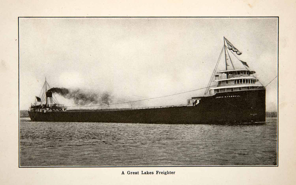 1920 Print Great Lakes Freighter Ship Historic Image Marine Nautical L ...