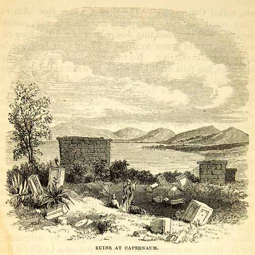 1858 Wood Engraving Art Archaeology Ruins Capernaum Israel Middle East ...