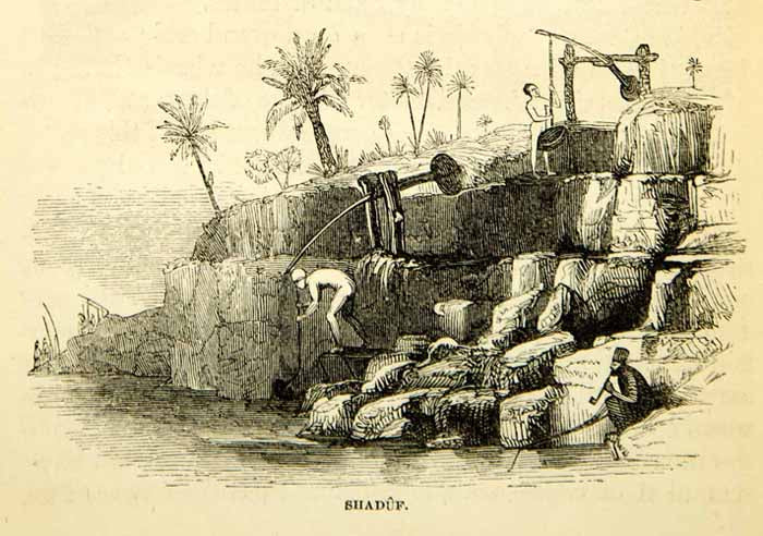 1858 Wood Engraving Art Shadoof Irrigation Farm Tool Middle East XGAD7 ...