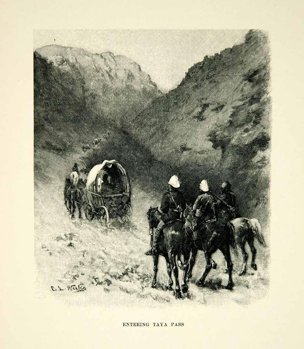 1896 Wood Engraving Entering Taya Pass Edwin Lord Weeks Horse Wagon Me ...