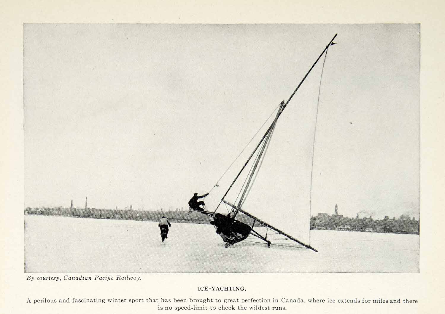 1924 Print Ice Yachting Winter Sport Boat Canada Frozen Lake Sailing S ...