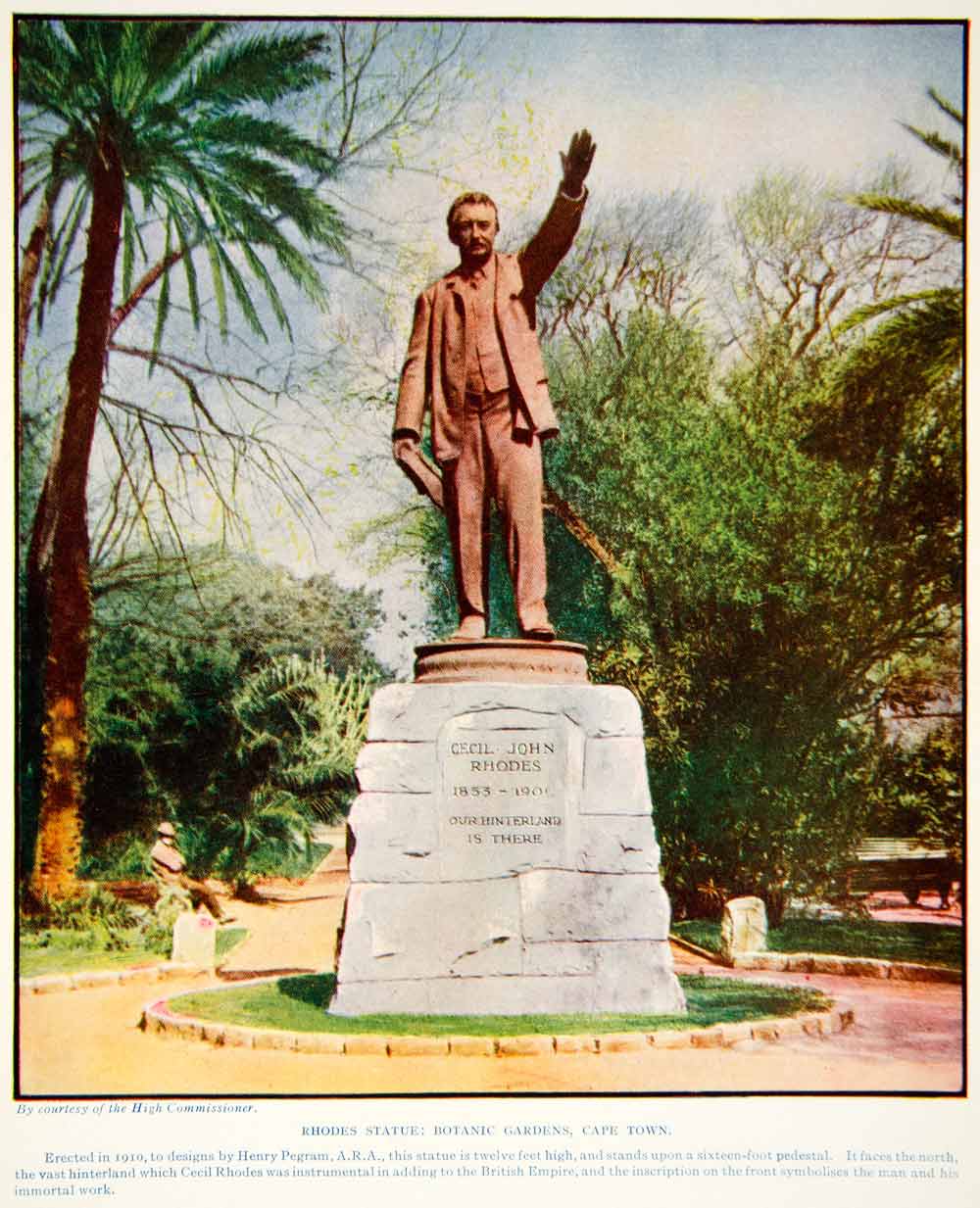 1925 Color Print Cecil Rhodes Statue Botanical Garden Cape Town South ...