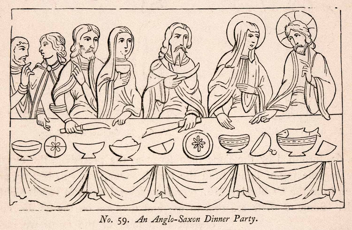 1862 Wood Engraving Frederick William Fairholt Anglo Saxon Dinner Part ...