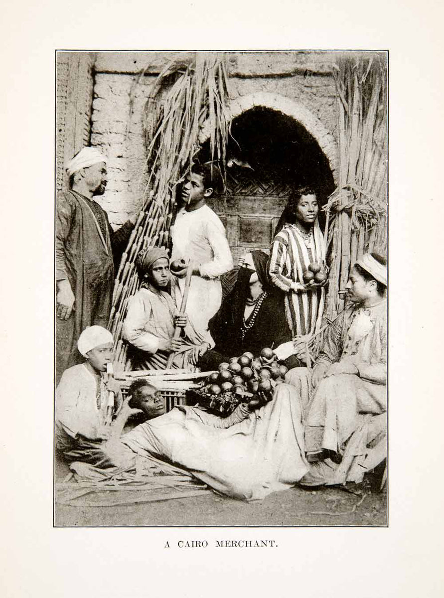1922 Print Cairo Egypt Merchant Shop Family Fruit Pomegranate Store Ve ...