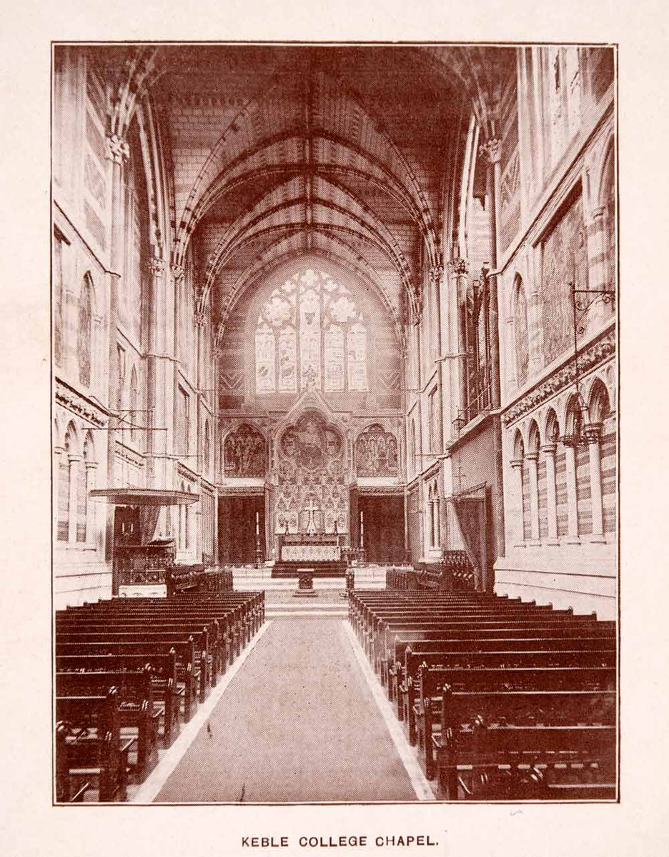 1900 Print Keble College Chapel Nave Bar Tracery Rib Vault Altar Oxfor ...