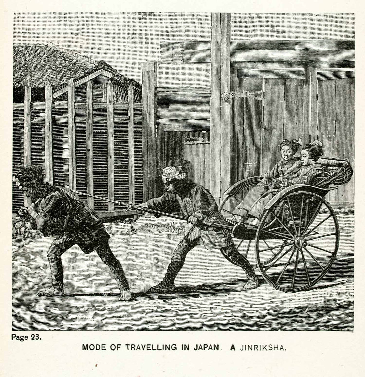 1888 Wood Engraving Jinriksha Japan Transportation Cart Rickshaw XGCB5 ...