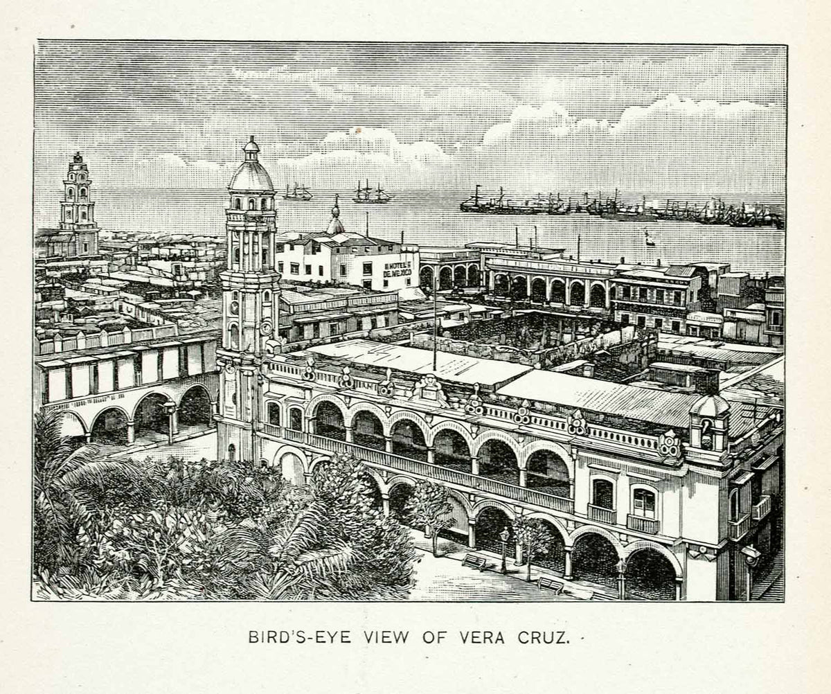 1888 Wood Engraving Veracruz Gulf Mexico Cityscape Architecture Port X ...