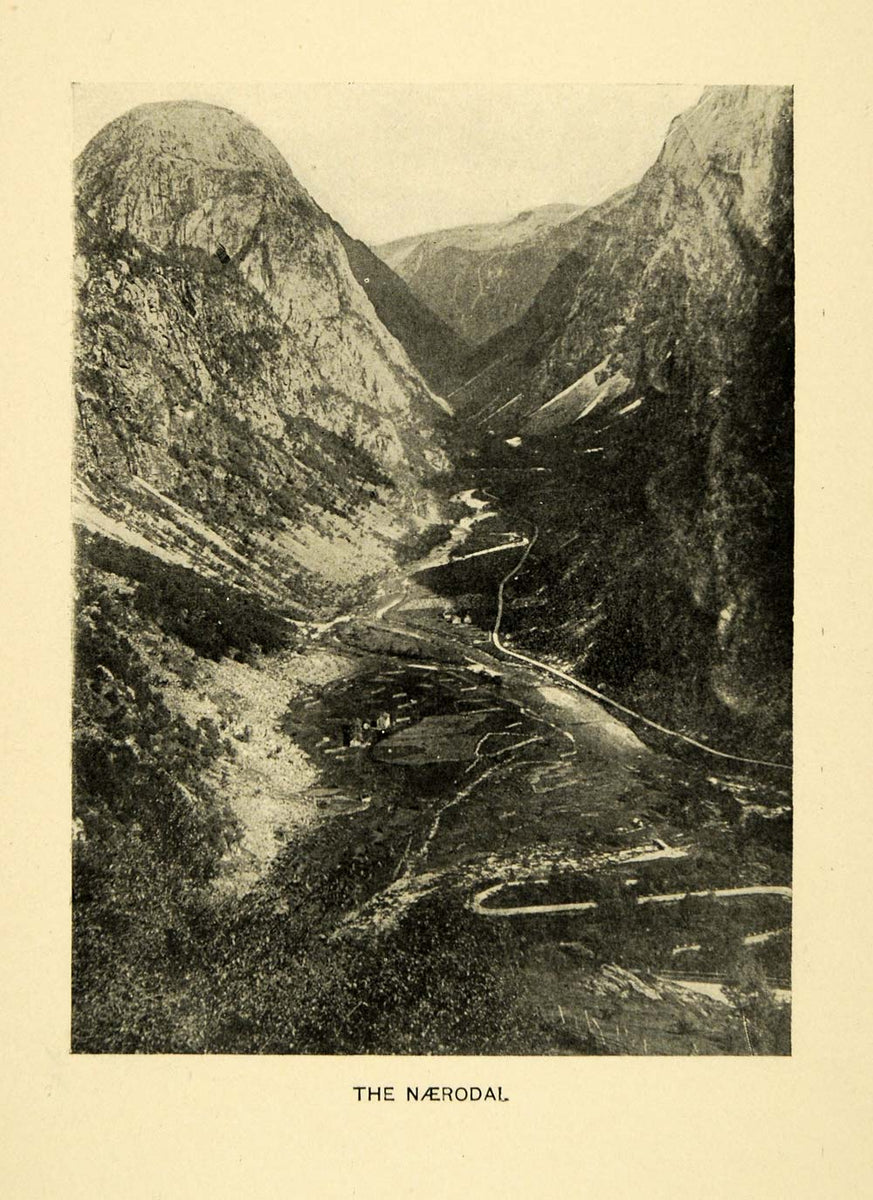1904 Print Naerodal Gorge Naeroy Valley Norway Landscape Aerial View X ...