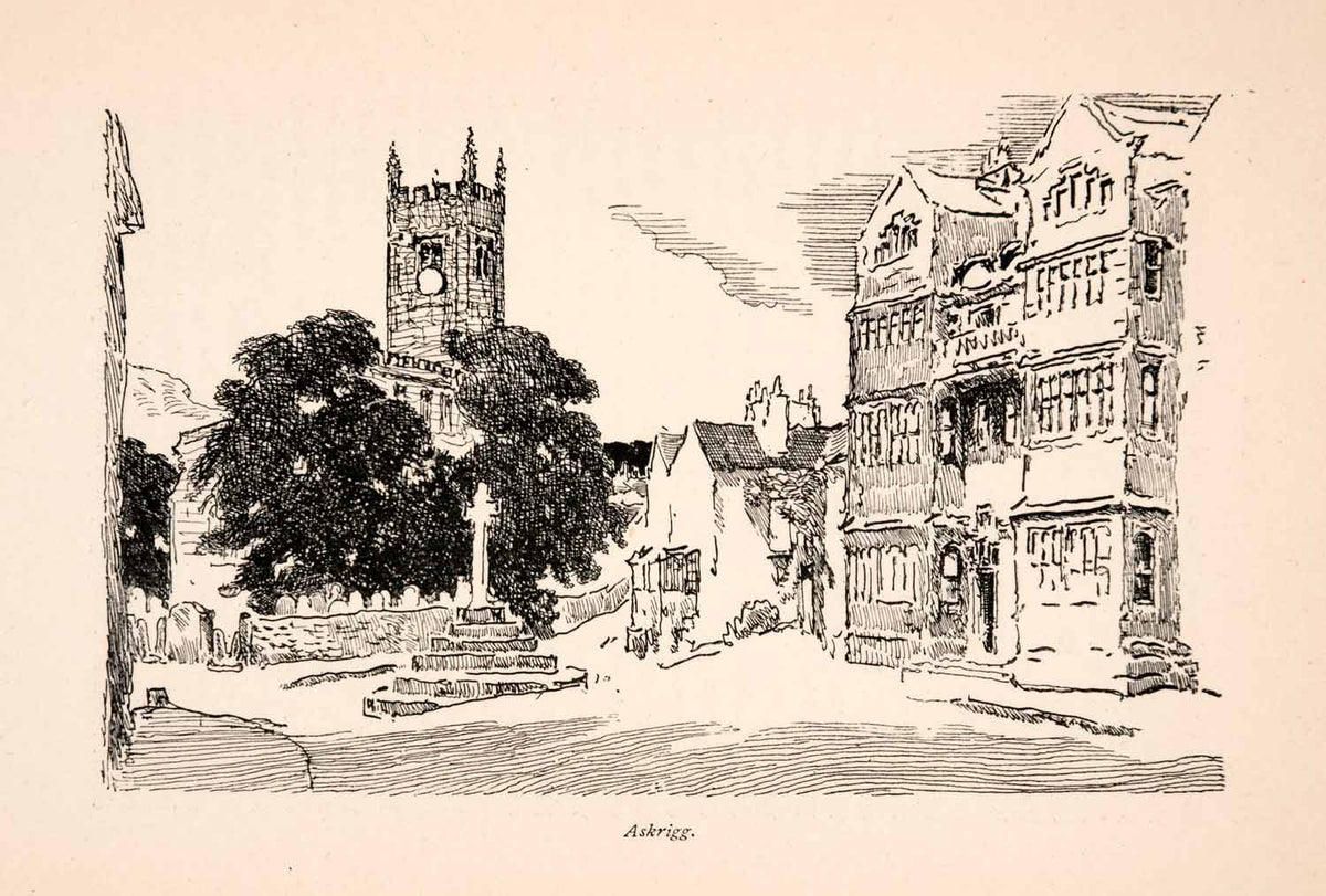 1903 Line-block Print Askrigg Yorkshire England National Park Cityscap ...
