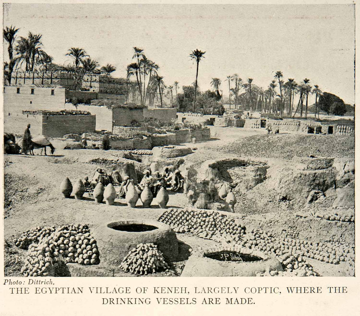 1918 Print Egypt Keneh Qena Pottery Jar Coptic Christian Dittrich Joha ...