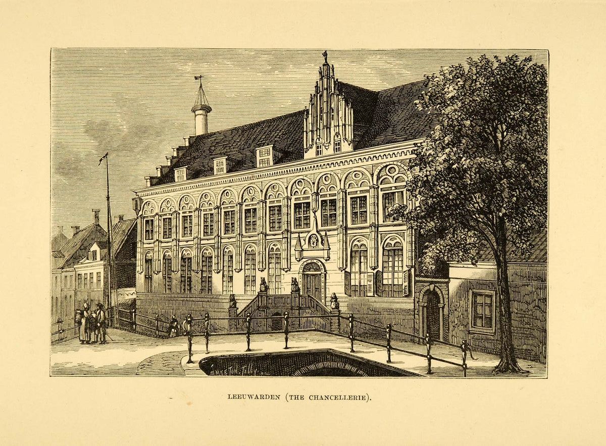 1876 Wood Engraving Leeuwarden Chancellerie Architecture Netherlands X ...