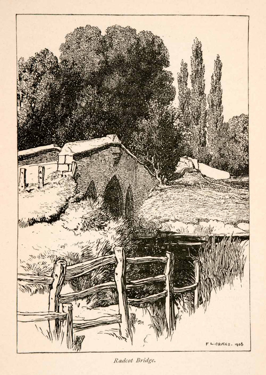 1906 Wood Engraving Radcot Bridge Berkshire England River Thames A4095 ...