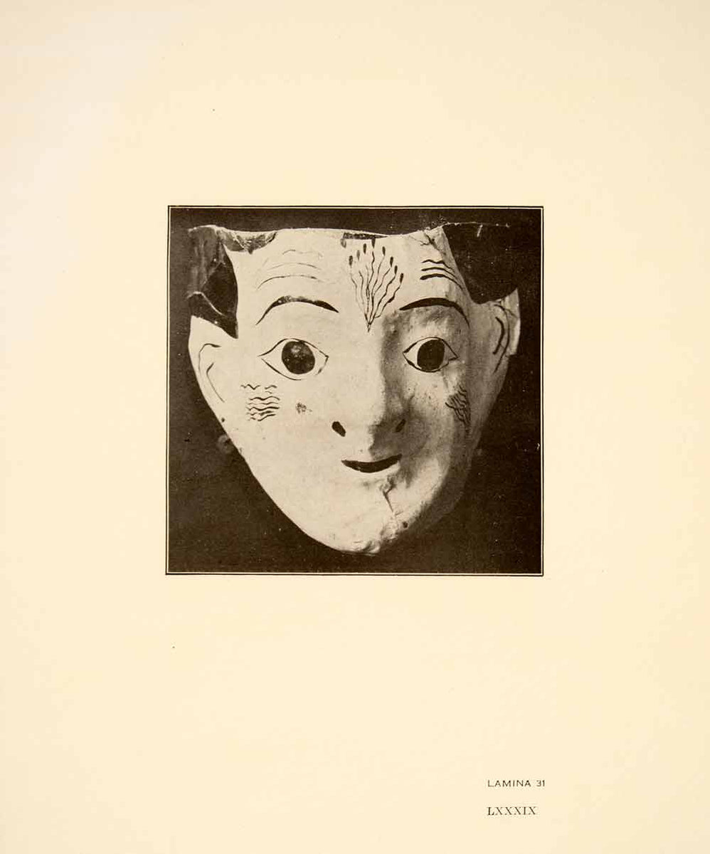 1926 Print Ancient Mexico City Pasteboard Tribal Clown Mask Mexican Tr ...