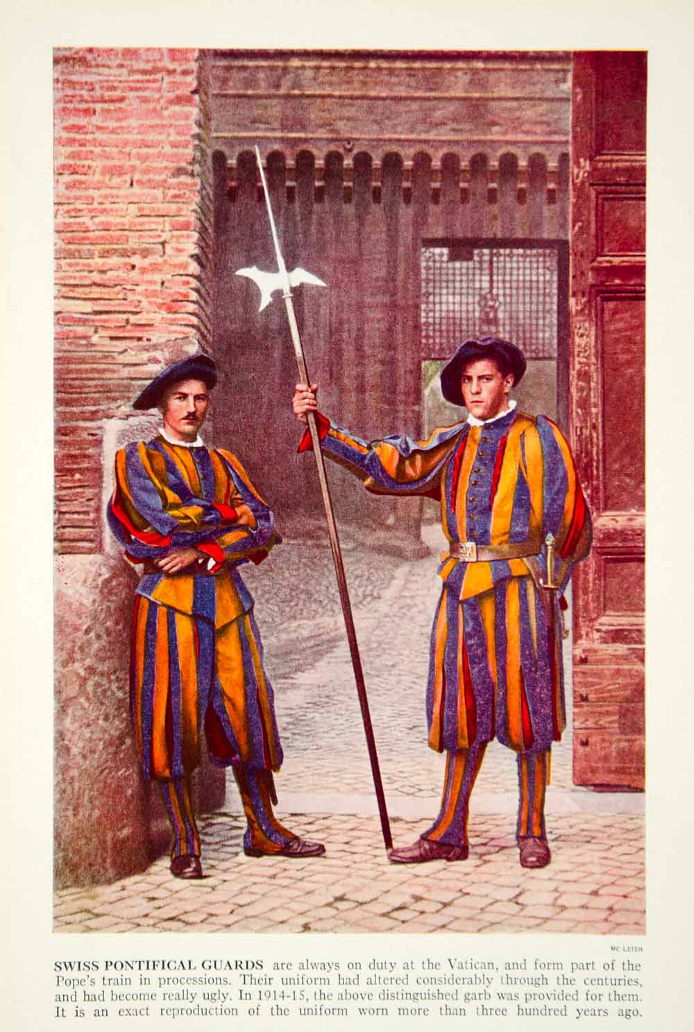 1938 Color Print Swiss Guard Vatican Rome Italy Military Unit Historic ...