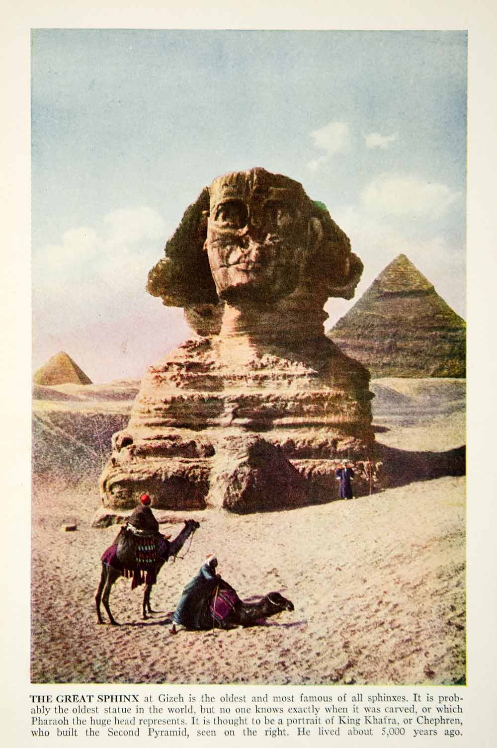 1938 Color Print Great Sphinx Giza Plateau Egypt Africa Limestone Stat ...