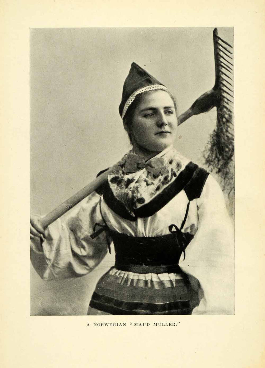 1896 Halftone Print Norwegian Maud Muller Swedish Costume Hat Agricult ...