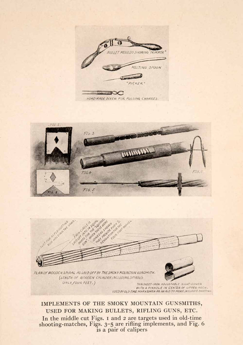 1927 Print Smoky Mountain Gunsmith Tools Implements Bullets Rifling Gu ...