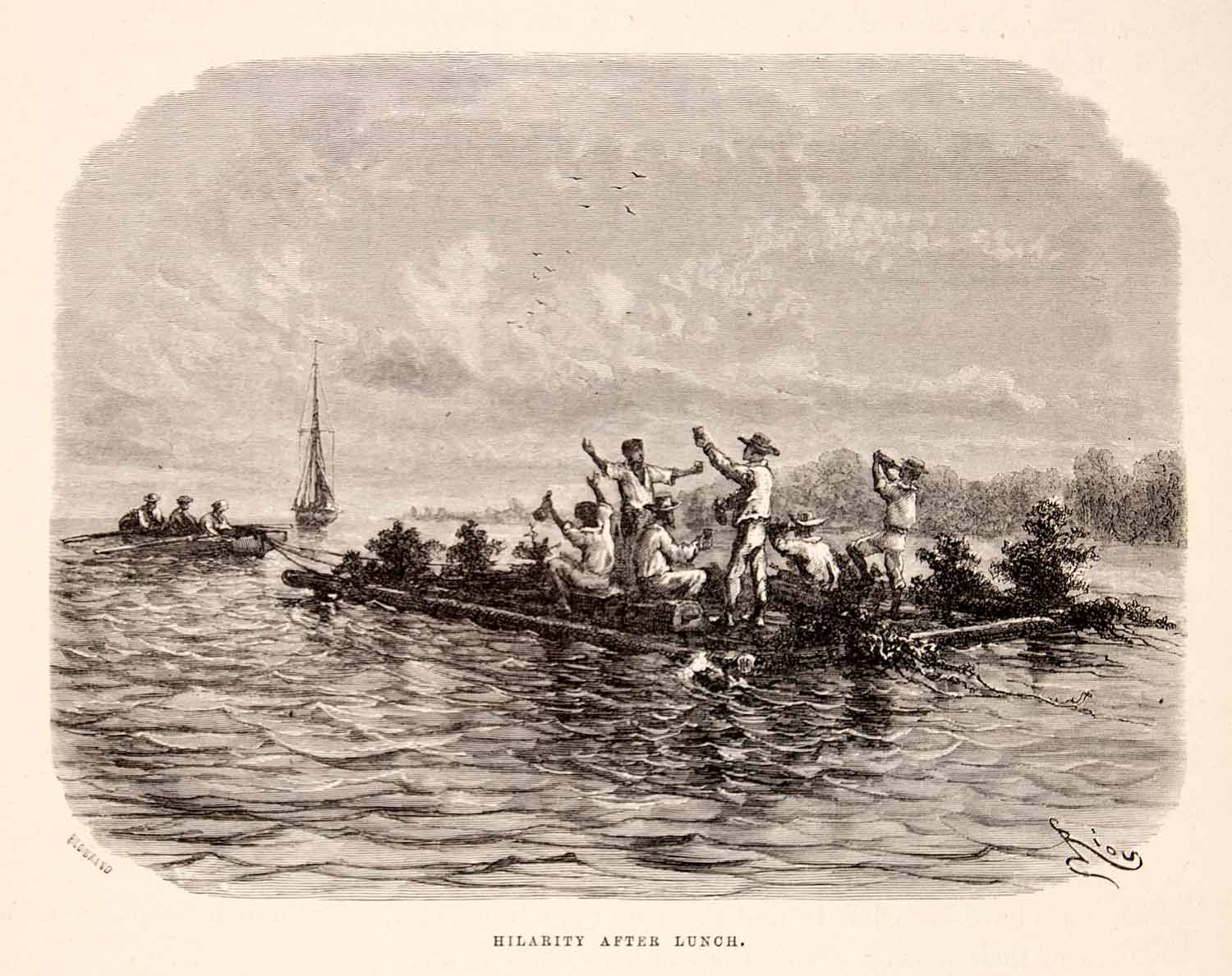 1875 Wood Engraving Sloop Santa Martha Ship Sail Rio Negro Brazil Raft ...