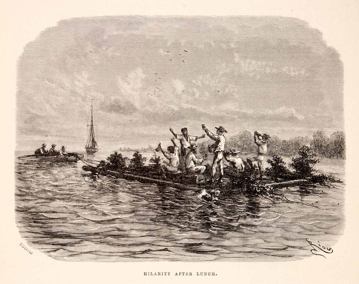 1875 Wood Engraving Sloop Santa Martha Ship Sail Rio Negro Brazil Raft ...