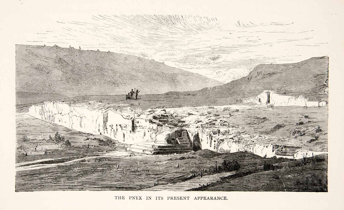 1886 Wood Engraving Pnyx Greece Greek Hill Athens Democracy Archeology ...