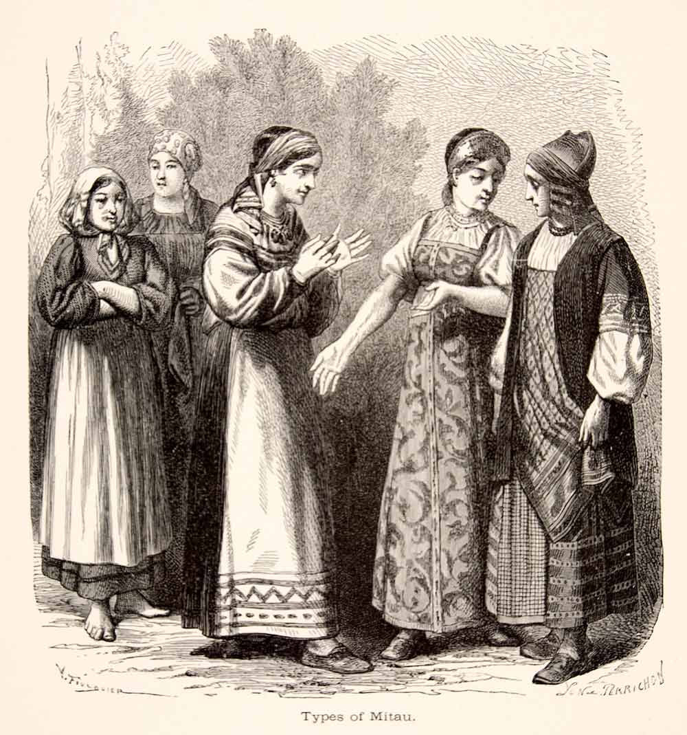 1886 Wood Engraving Costume Dresses Mitau Russia Riga Outfits Polish X ...