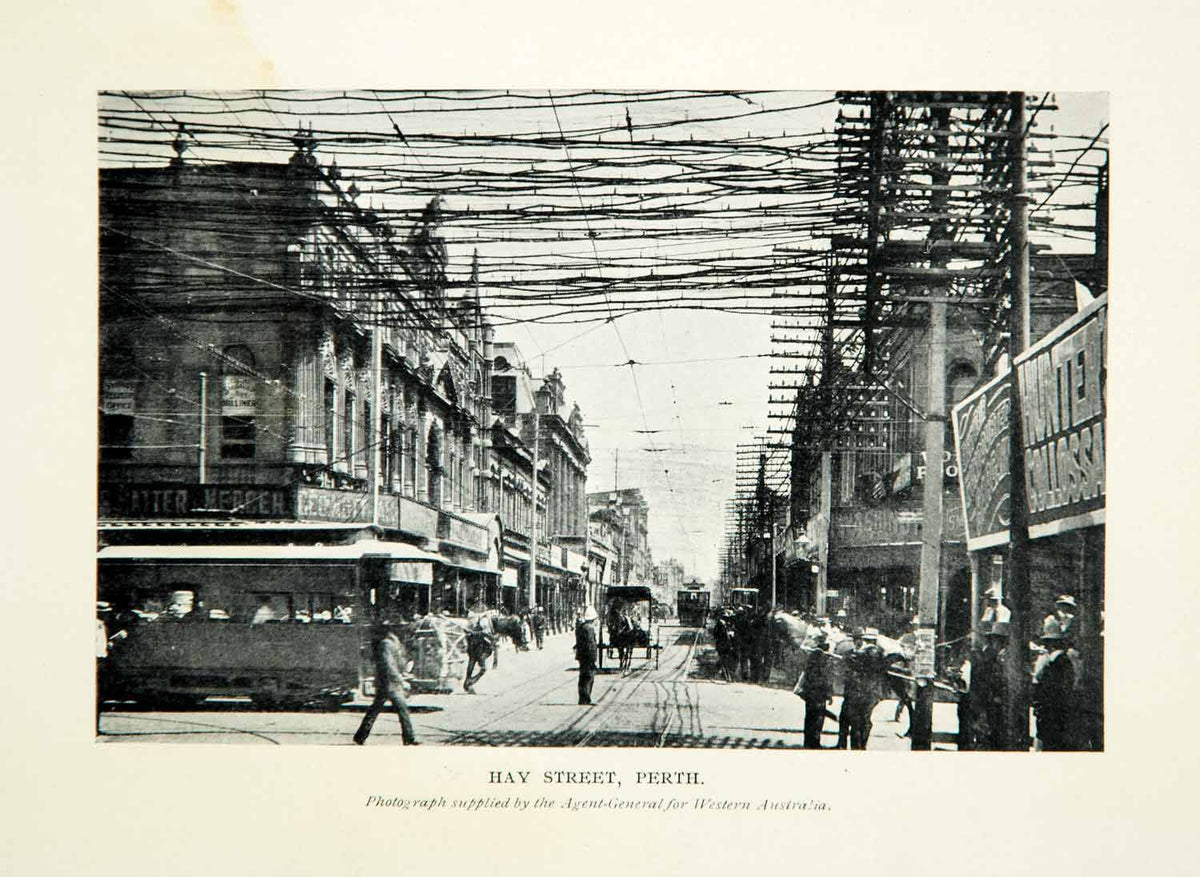 1910 Print Hay Street Perth Historical Street Scene Western Australian ...