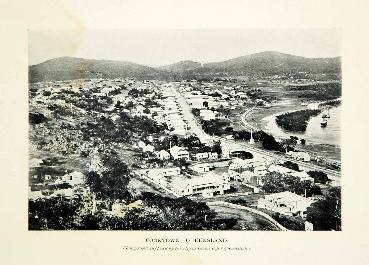 1910 Print Cooktown Queensland Aerial View Historical Image Cityscape ...