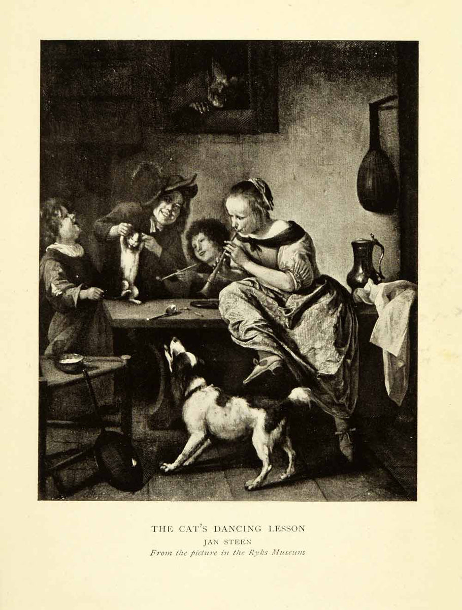 1906 Print Jan Steen Cat Dancing Lesson Music Dog Dutch Golden Age Pai ...