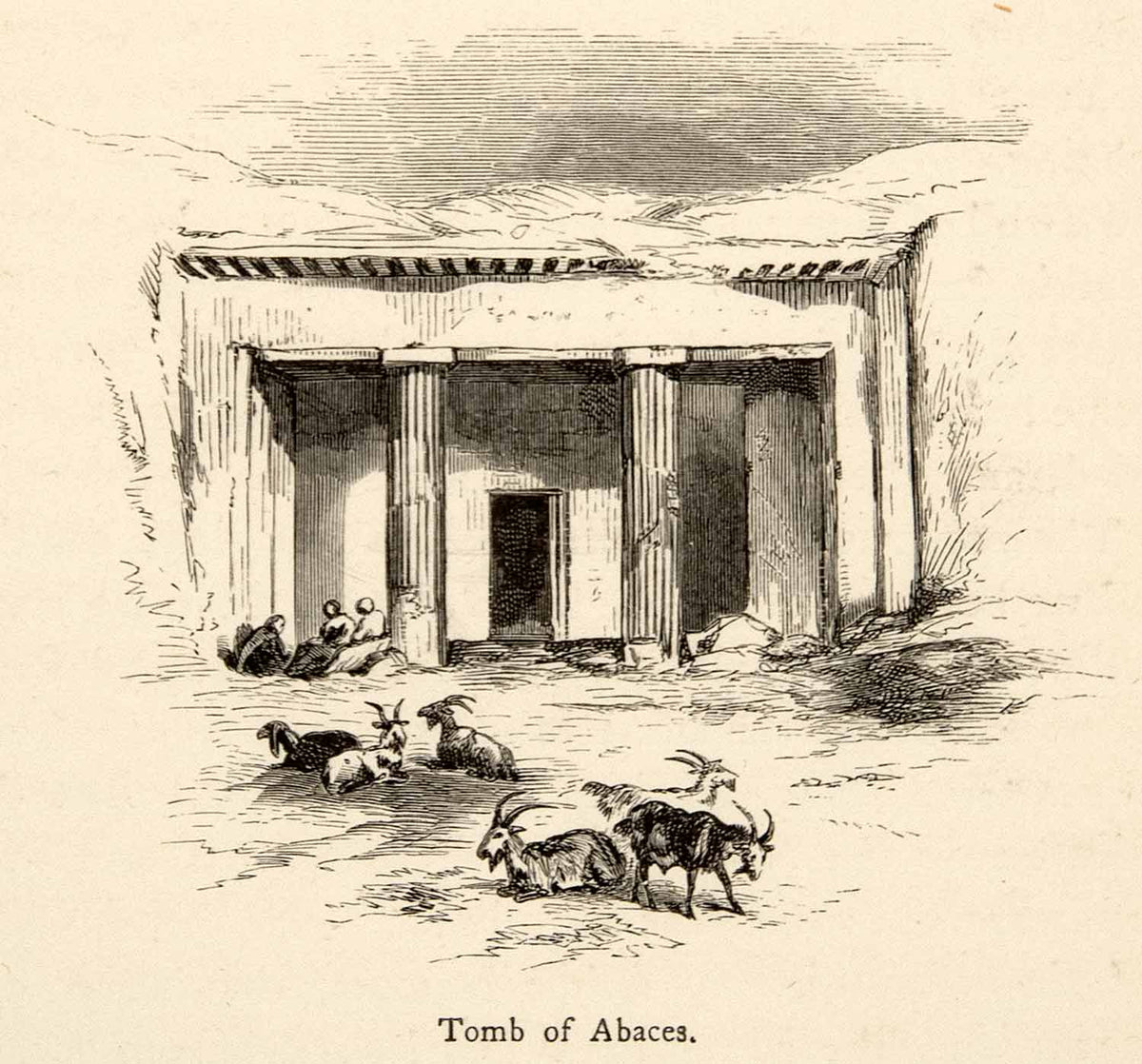 1864 Wood Engraving Goats Ancient Egypt Tomb Abaces Column Herdsmen XG ...