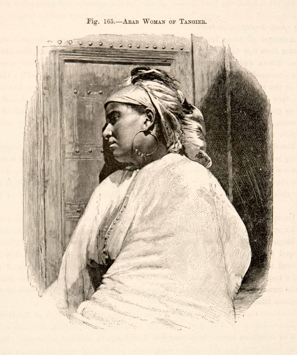 1893 Wood Engraving Arab Woman Tangier Portrait Costume Indigenous Alg ...