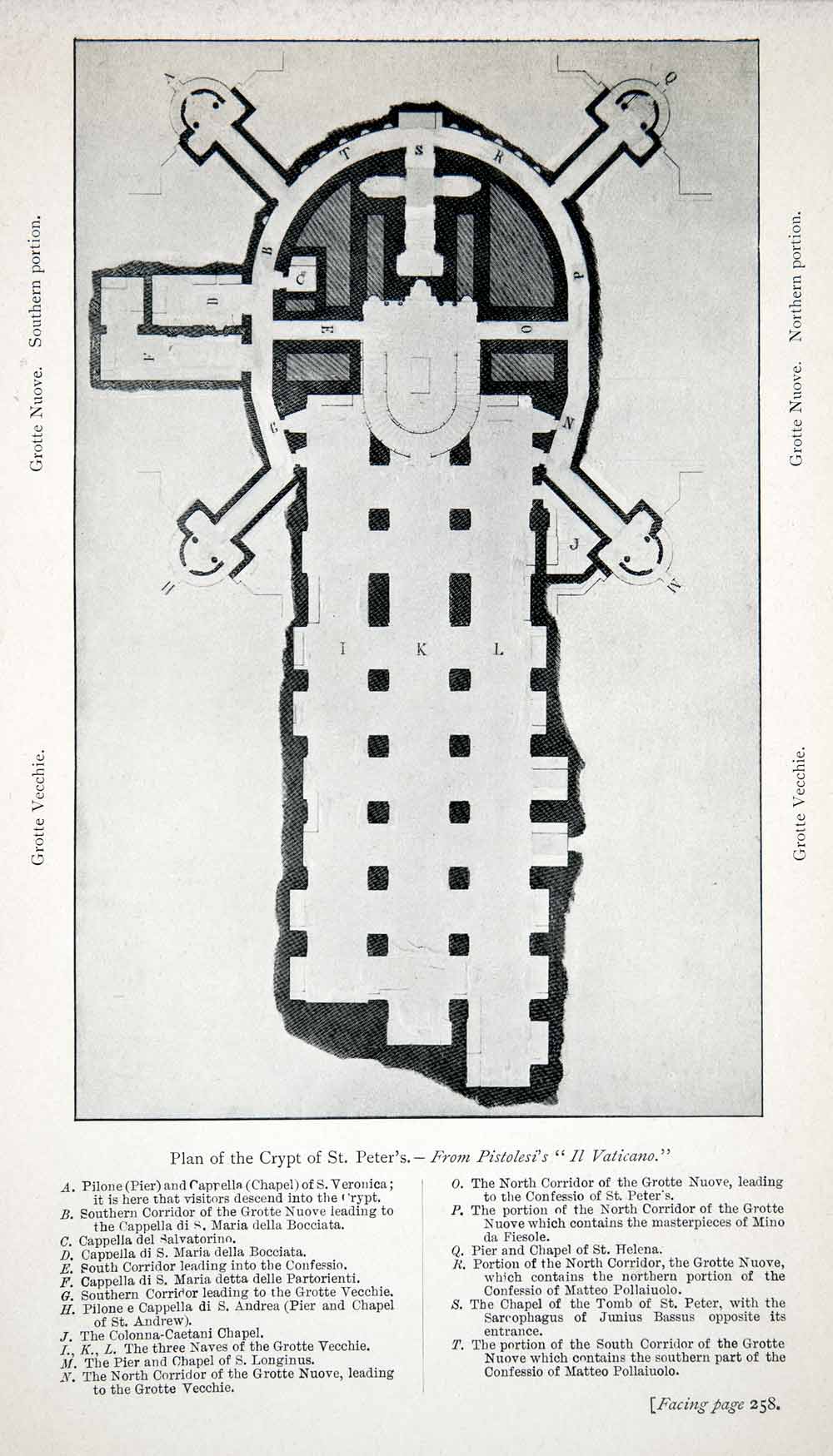 1907 Print Map Floor Plan Saint Peters Crypt Italy Grotte Vecchie Nuov ...