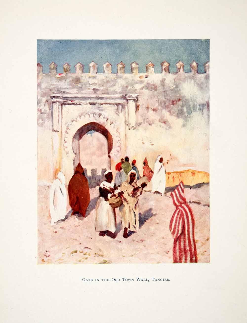 1905 Color Print Gate Old Town Wall Tangier Morocco Medieval Medina XG ...