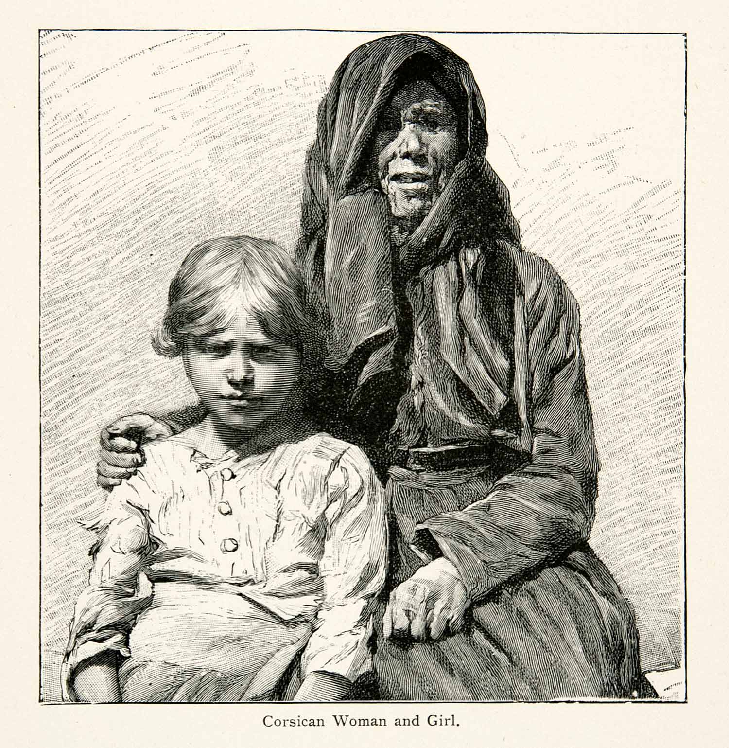 1896 Wood Engraving Gaston Vuillier Corsican Woman Child Native Portra ...