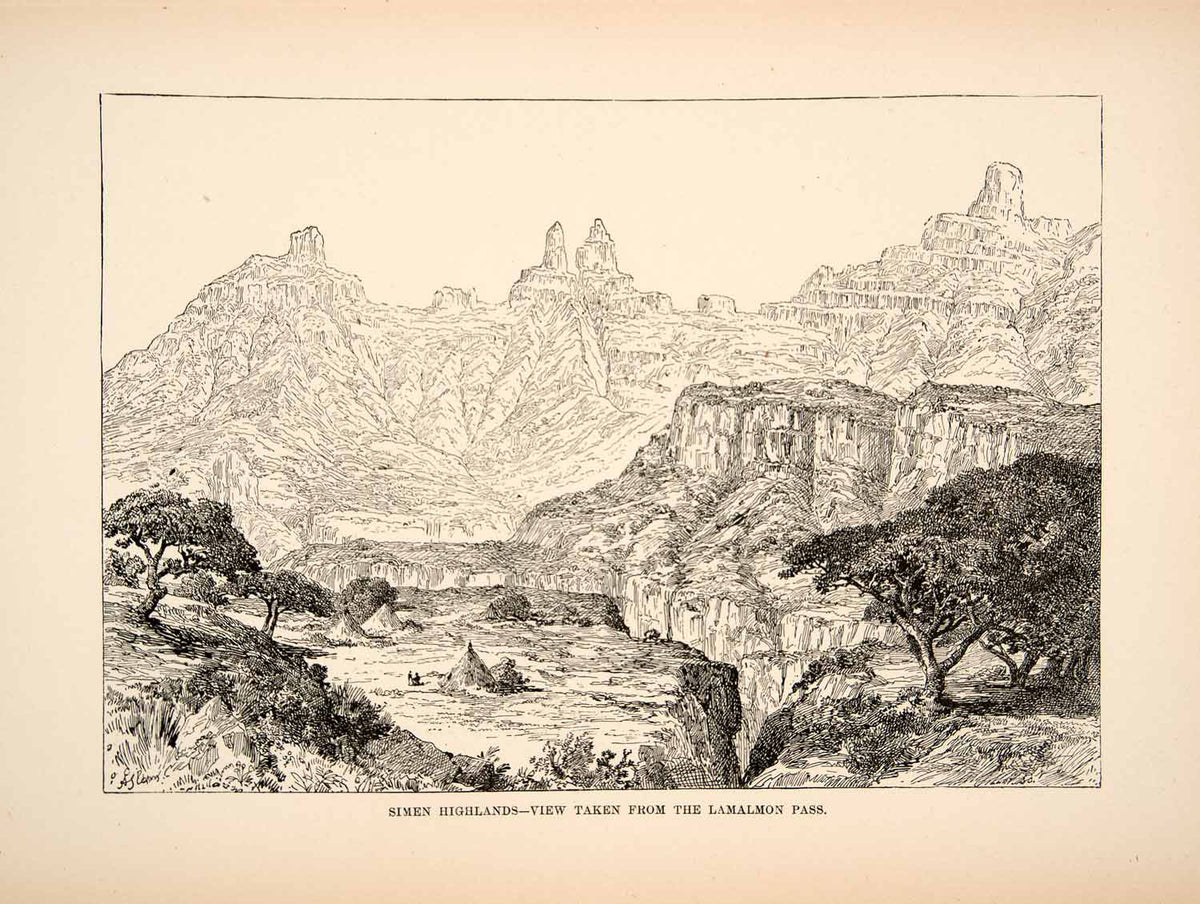 1892 Print Semien Simen Highlands Mountains Lamalmon Pass Ethiopia Gon ...