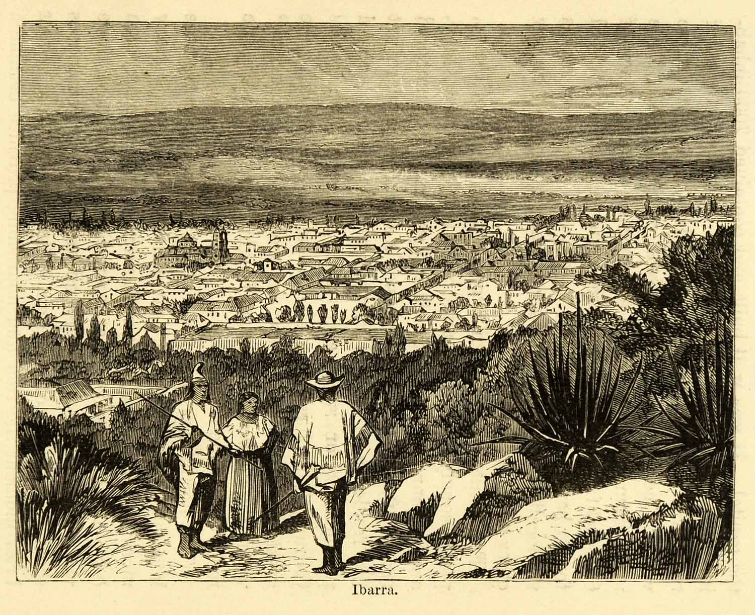 1875 Lithograph Ibarra Imbabura Province Indian Cityscape Ecuador Capi ...