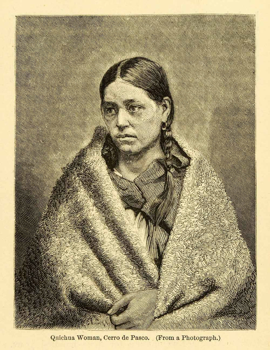1875 Lithograph Portrait Quichua Woman Cerro Pasco Peru Amazon Tribe X ...
