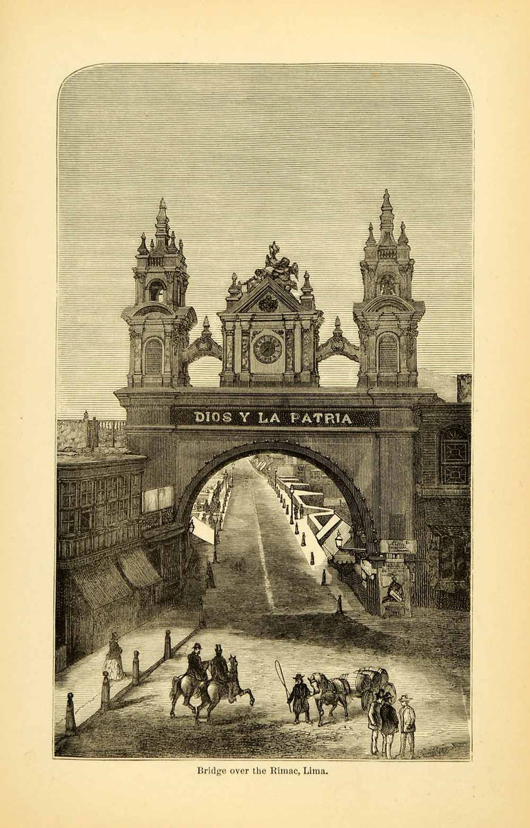 1875 Lithograph Bridge Rimac Lima Peru Architecture Horse Street Amazo ...
