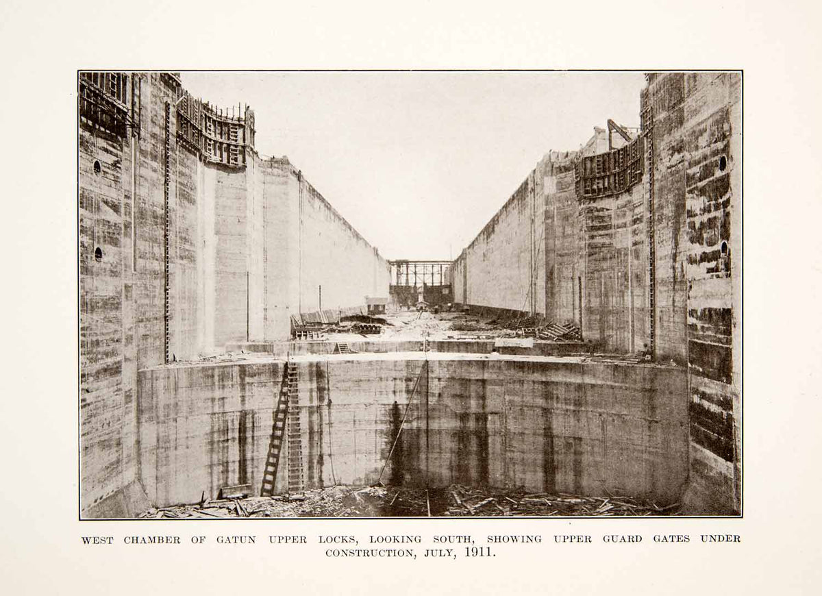 1926 Print West Chamber Gatun Upper Locks South Upper Guard Gates XGKC ...