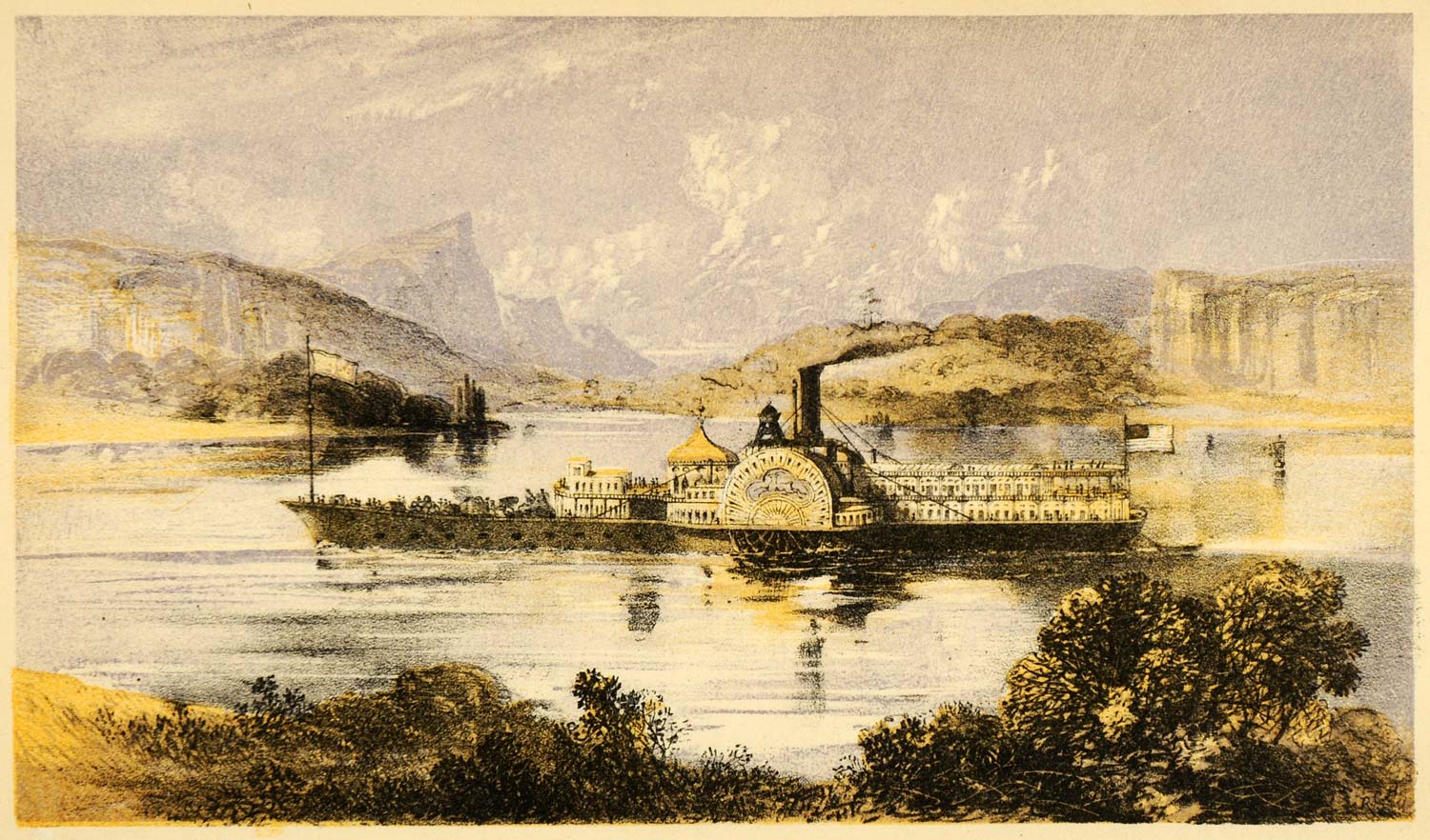 1884 Lithograph Antique Californian River Steamboat Brazil Nautical XG ...