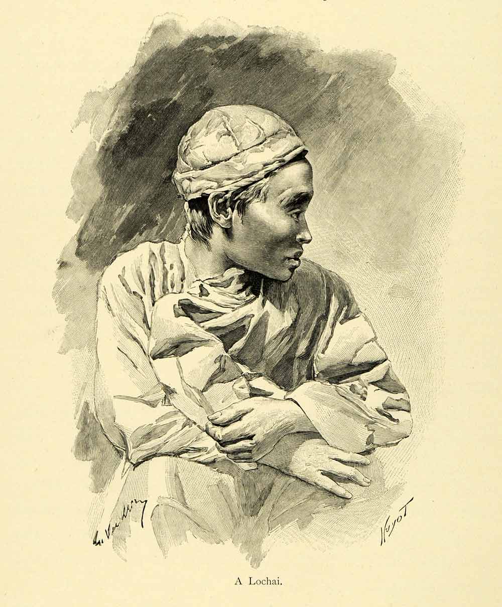 1898 Wood Engraving Lochai Burma Tribe Ethnic Costume G Vuillier XGL4 ...