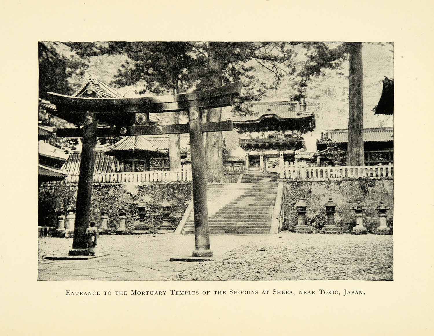 1898 Print Tokyo Japan Shogun Mortuary Temple Sheba Asian Architecture ...